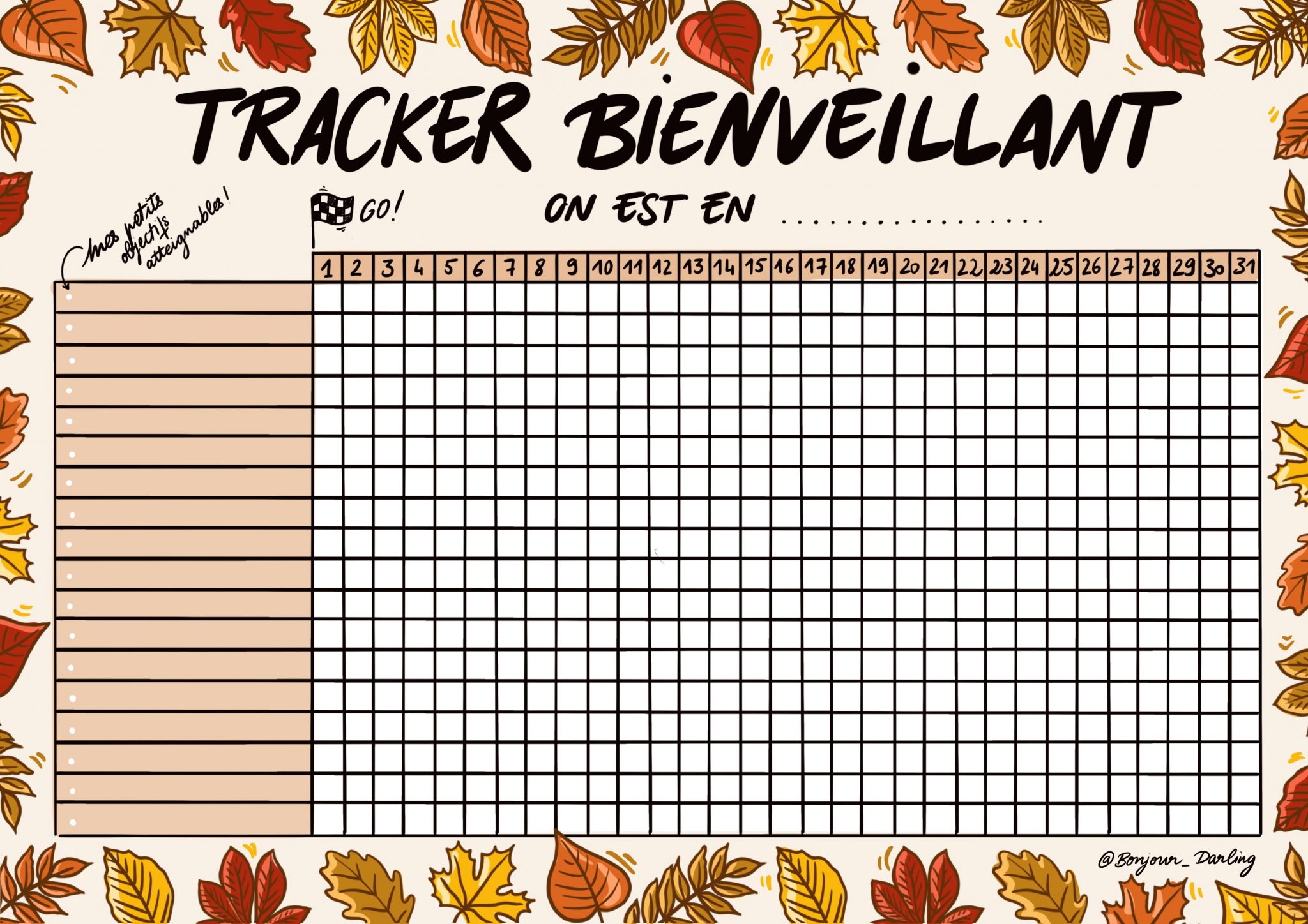 Tracker d'habitudes bienveillant à télécharger - Bonjour Darling